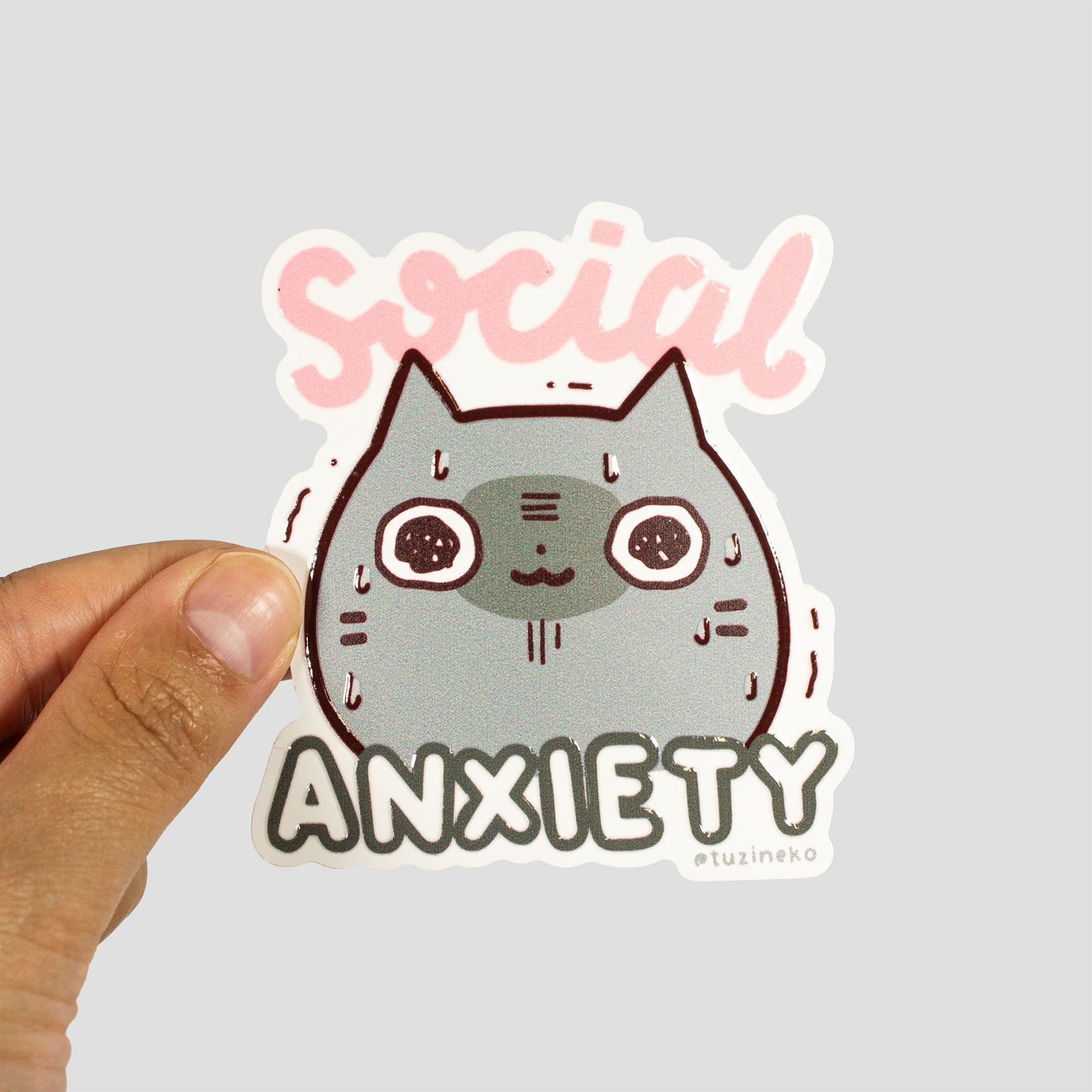 Nervous Neko "Social Anxiety" Matte Waterproof Sticker with Gloss Spot ...